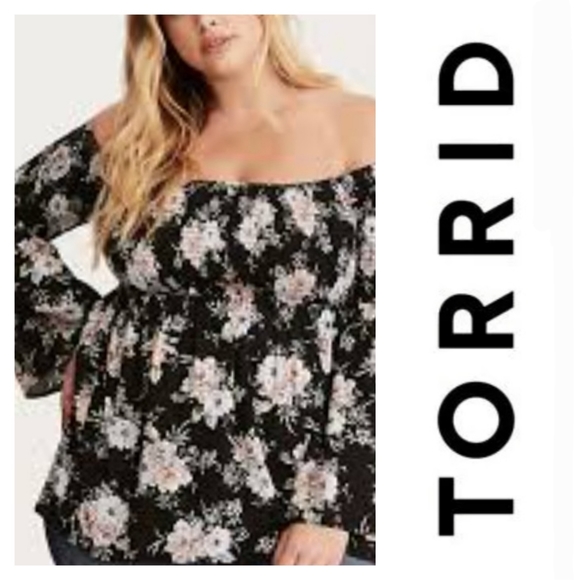torrid | Tops | Torrid New Black Floral Off Shoulder Smocked Babydoll ...